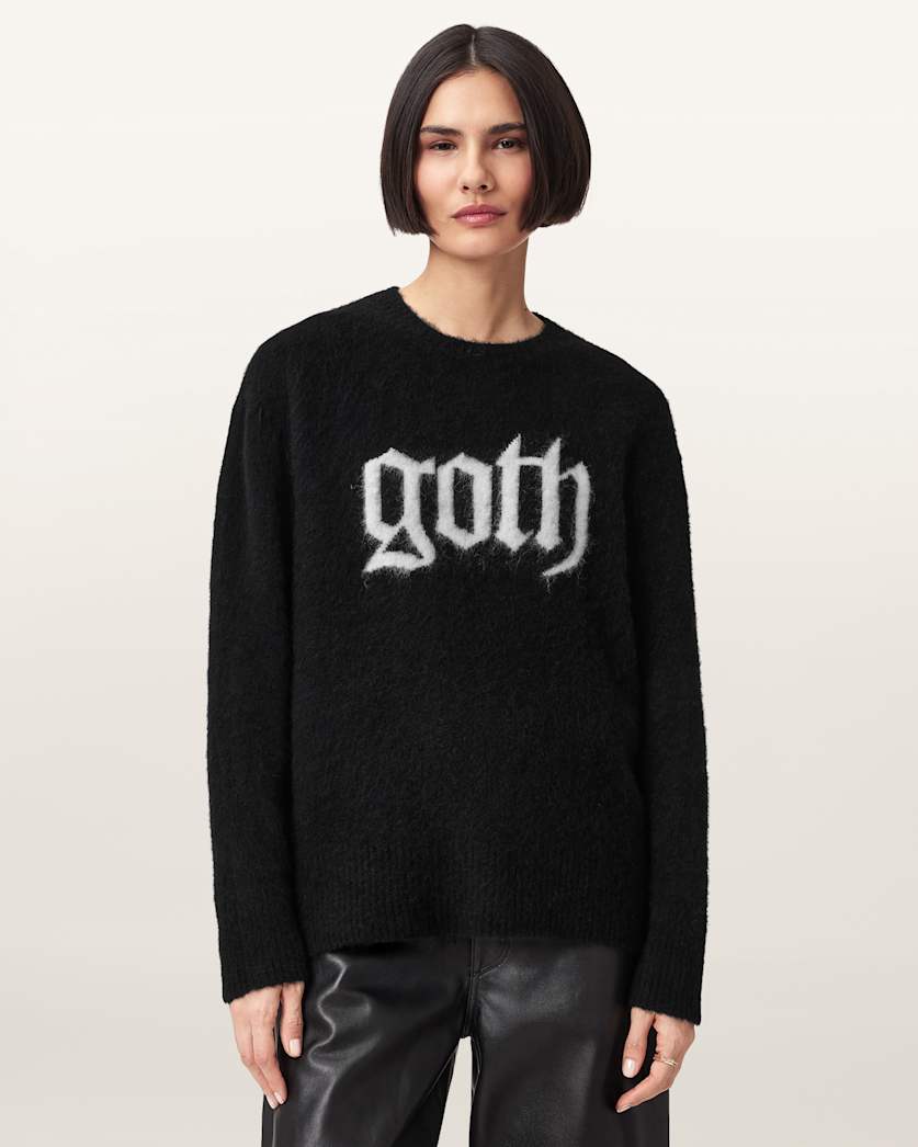 Goth Motif Wool Blend Crew Neck Jumper Black | ALLSAINTS